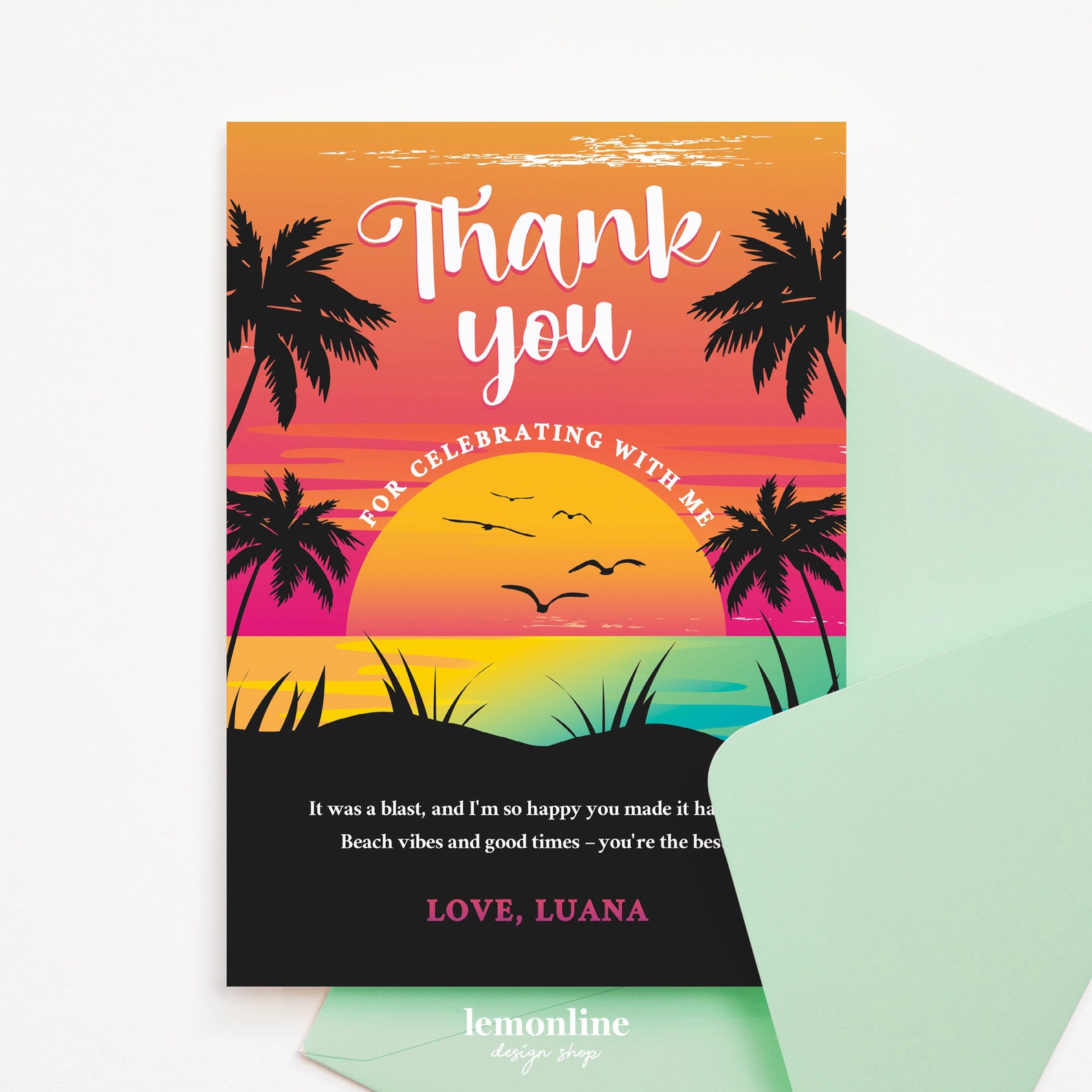EDITABLE Beach Thank You Card, Palm Tree Thank You, Tropical Thank You ...