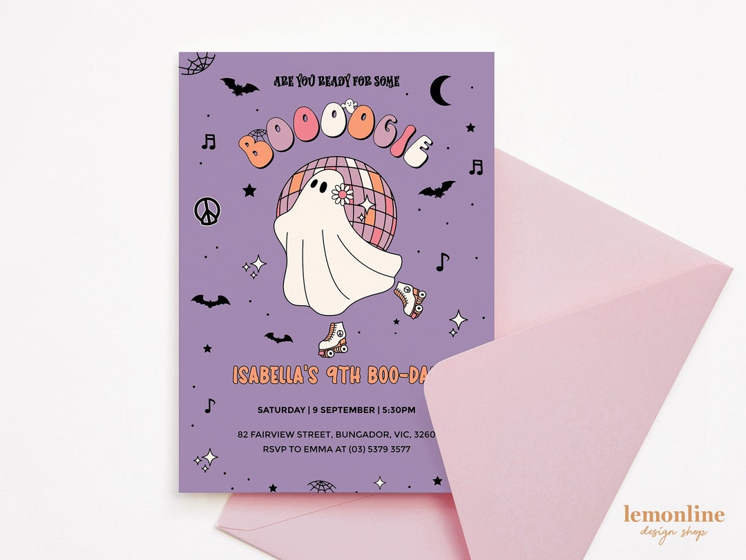 Halloween Birthday Invitation, Skating Invitation, Disco Halloween ...