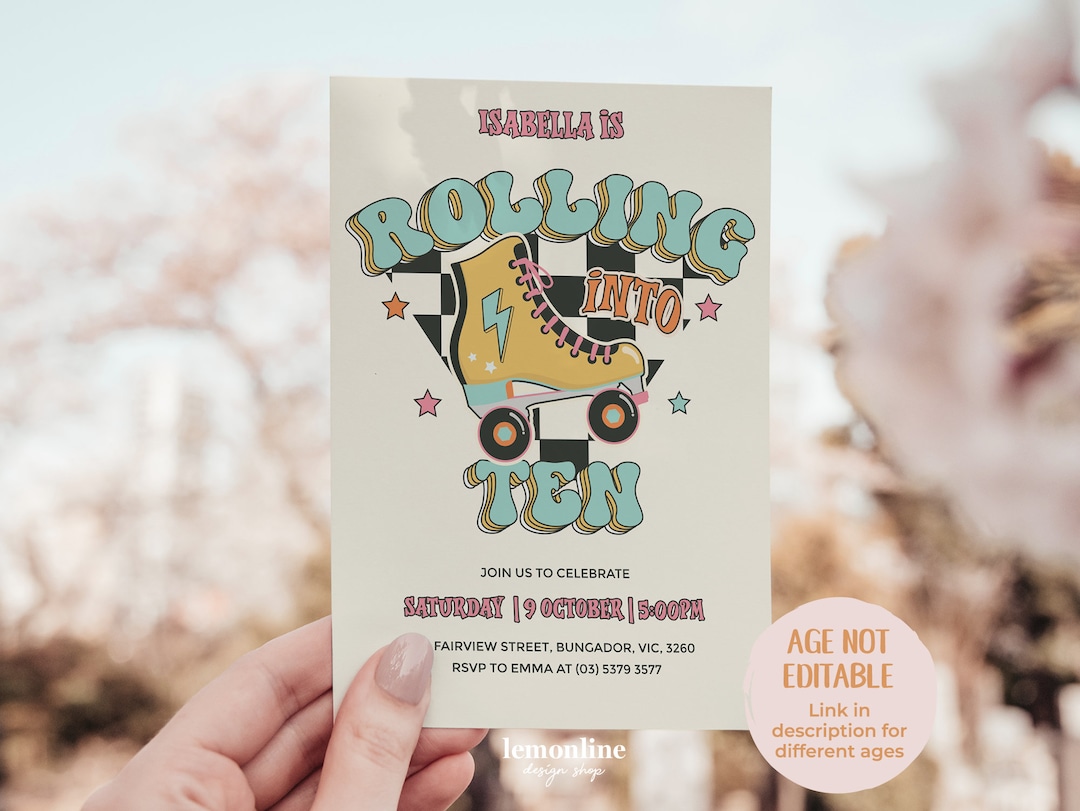 Rolling Into Ten Invitation, Let's Roll Invite, 10th Birthday Invite ...