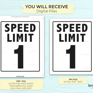 Speed Limit 1 Sign, Refuel Here Sign, Road Signs Birthday Party ...