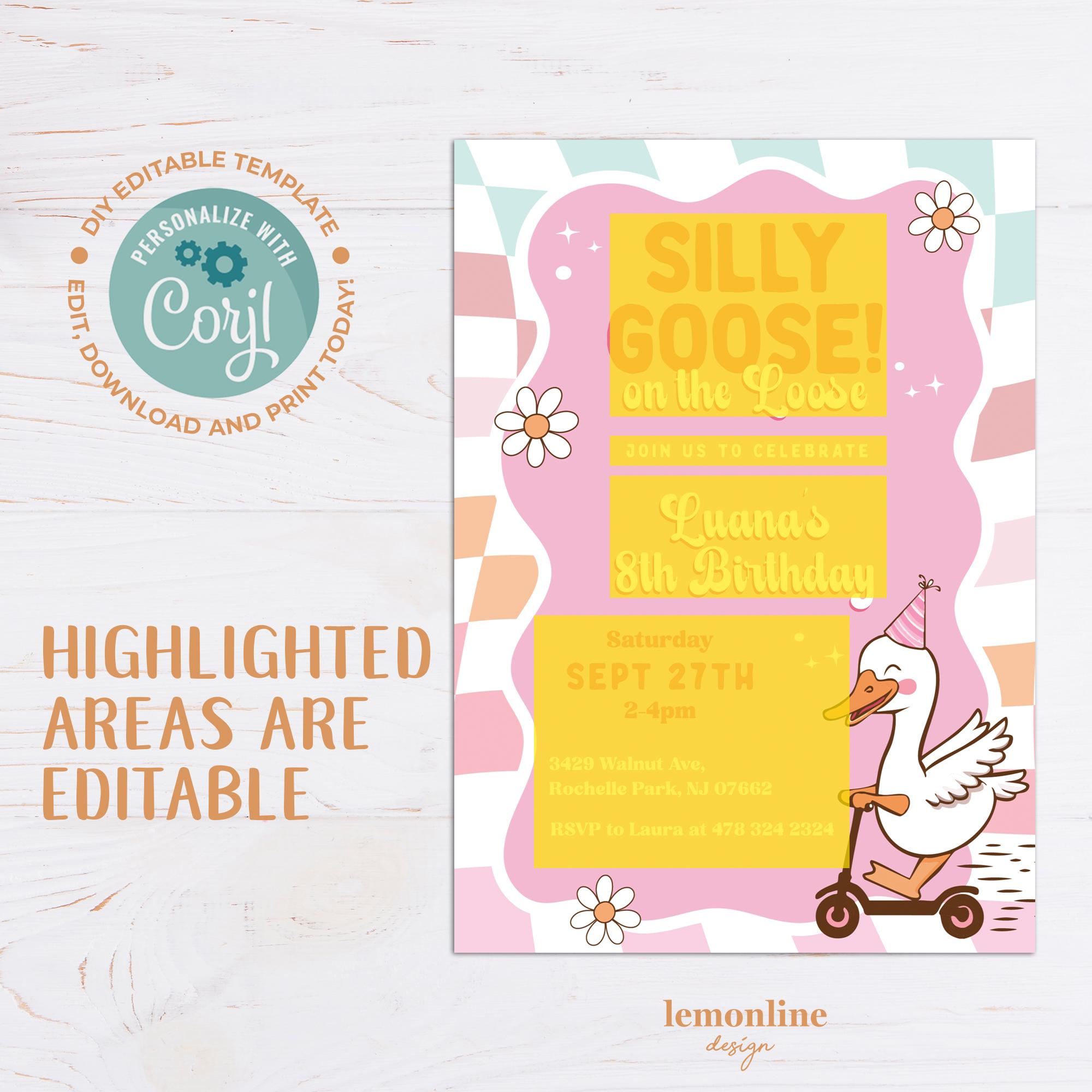 Silly Goose on the Loose Invite, Silly Goose Birthday Invitation, Funny ...
