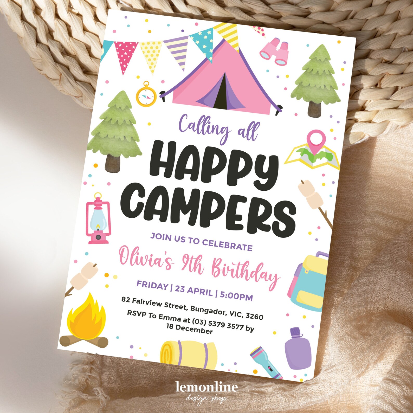 Calling All Happy Campers Invitation, Happy Camper Invite, Camp Theme ...