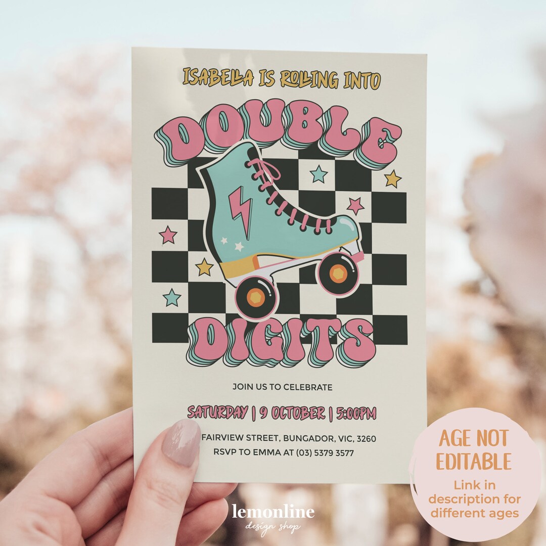 Rolling Into Double Digits Invitation, Let's Roll Invite, 10th Birthday ...