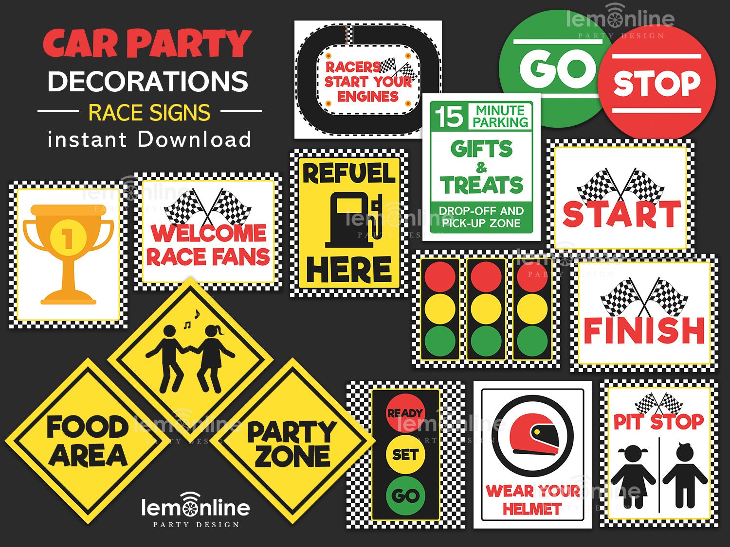 Race Signs Race Car Party Signs Car Party Decorations | Etsy UK