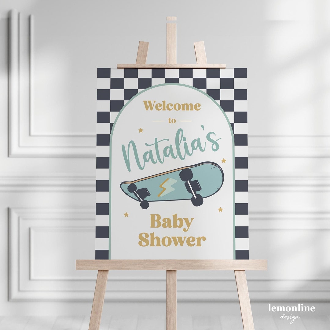 Skateboard Baby Shower Welcome Sign, Baby Shower Boy, Skateboard Sign ...
