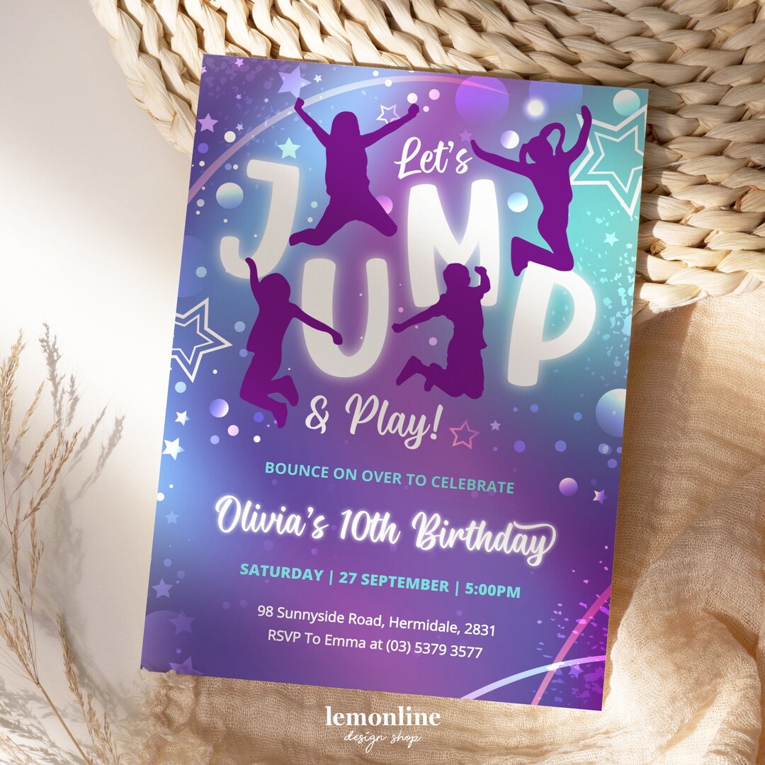 Let's Jump Party Invitation, Jump Birthday Party, Let's Jump Birthday ...