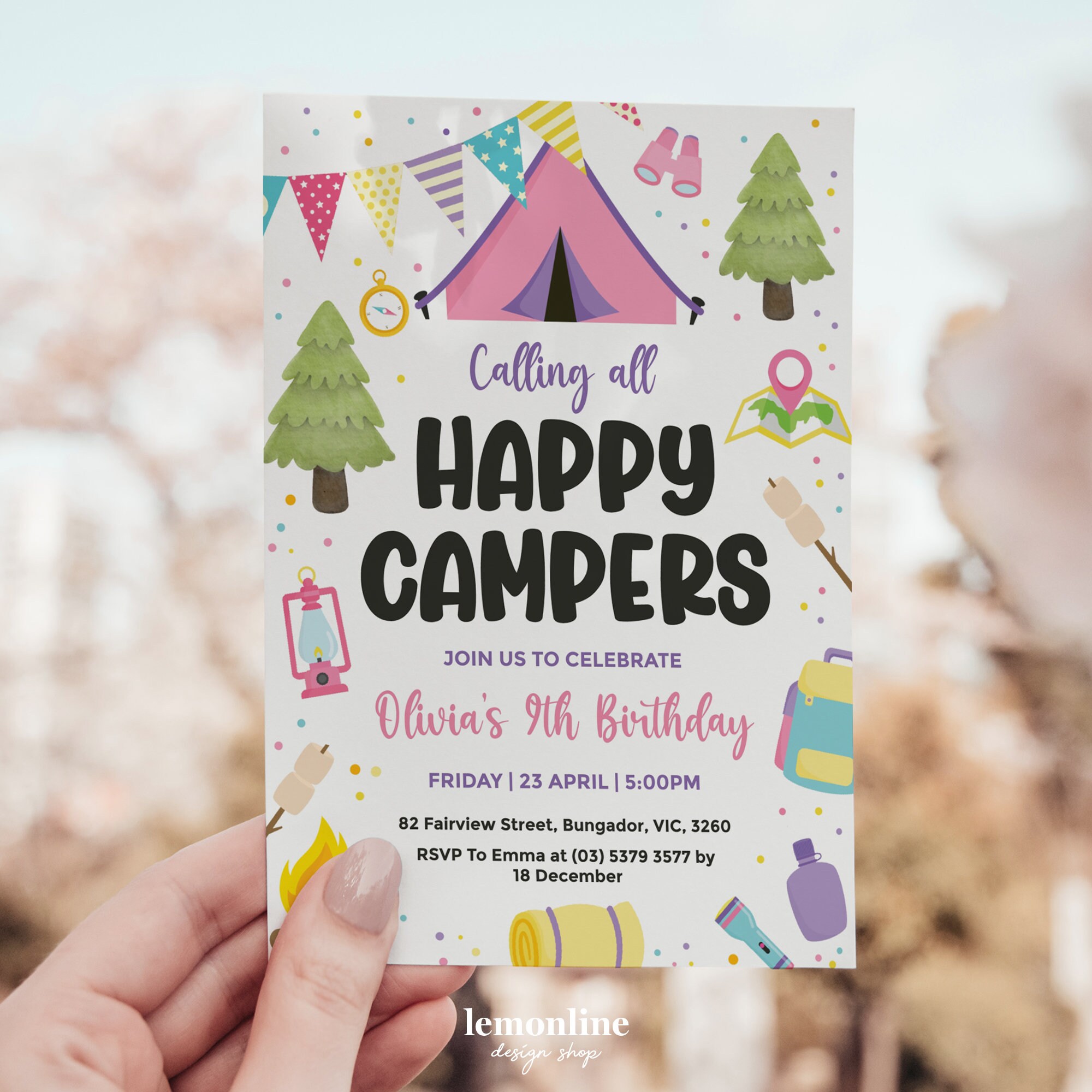 Calling All Happy Campers Invitation, Happy Camper Invite, Camp Theme ...
