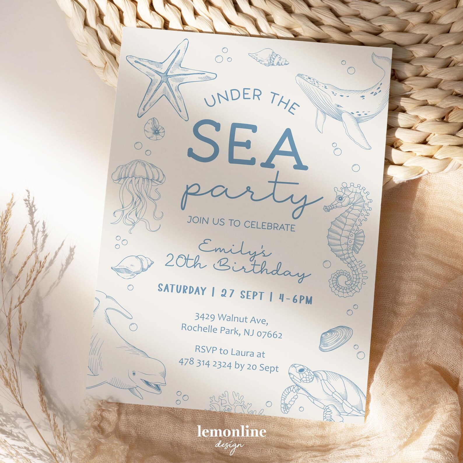 Sea Animals Invite, Beach Ocean Invitation, Under the Sea Invite ...