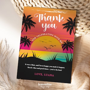 EDITABLE Beach Thank You Card, Palm Tree Thank You, Tropical Thank You ...