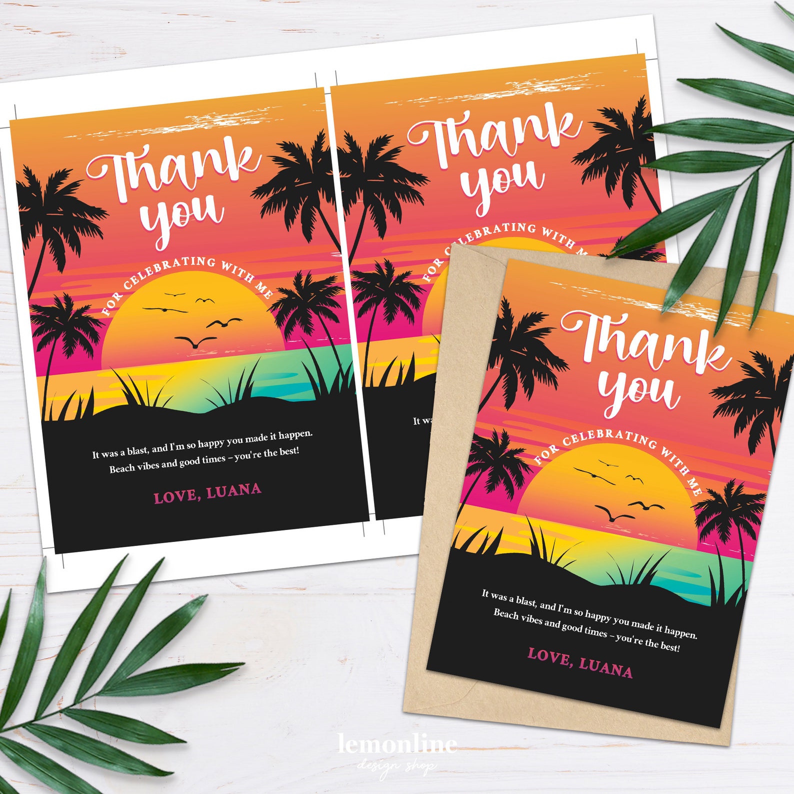 EDITABLE Beach Thank You Card, Palm Tree Thank You, Tropical Thank You ...