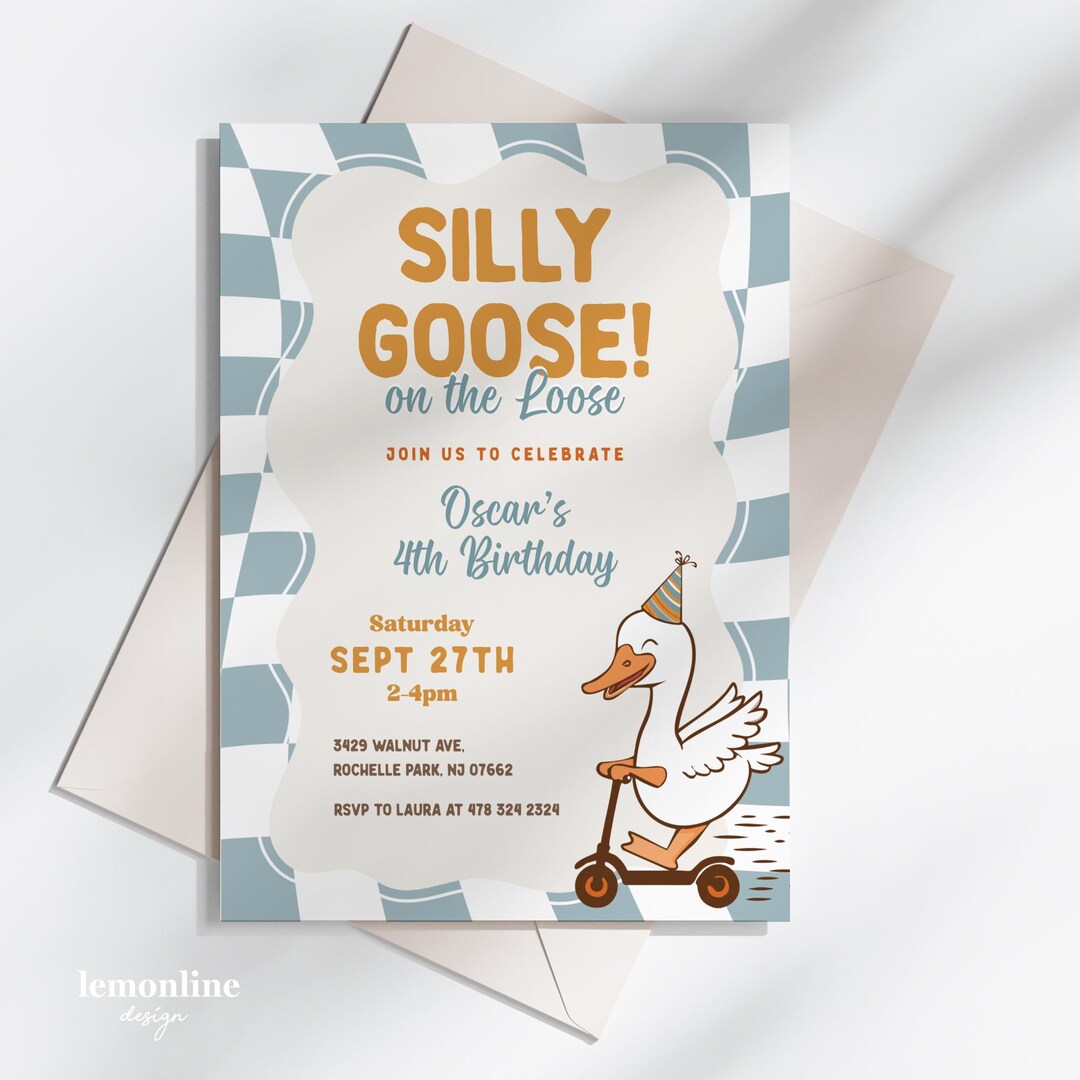 Silly Goose on the Loose Invite, Silly Goose Birthday Invitation, Funny ...
