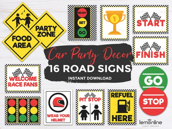 Road Signs Decor Bundle Printable Race Car Signs Race Car | Etsy Australia