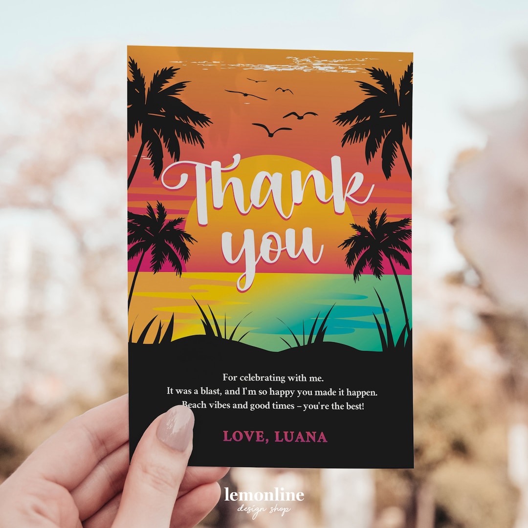 EDITABLE Beach Thank You Card, Palm Tree Thank You, Tropical Thank You ...