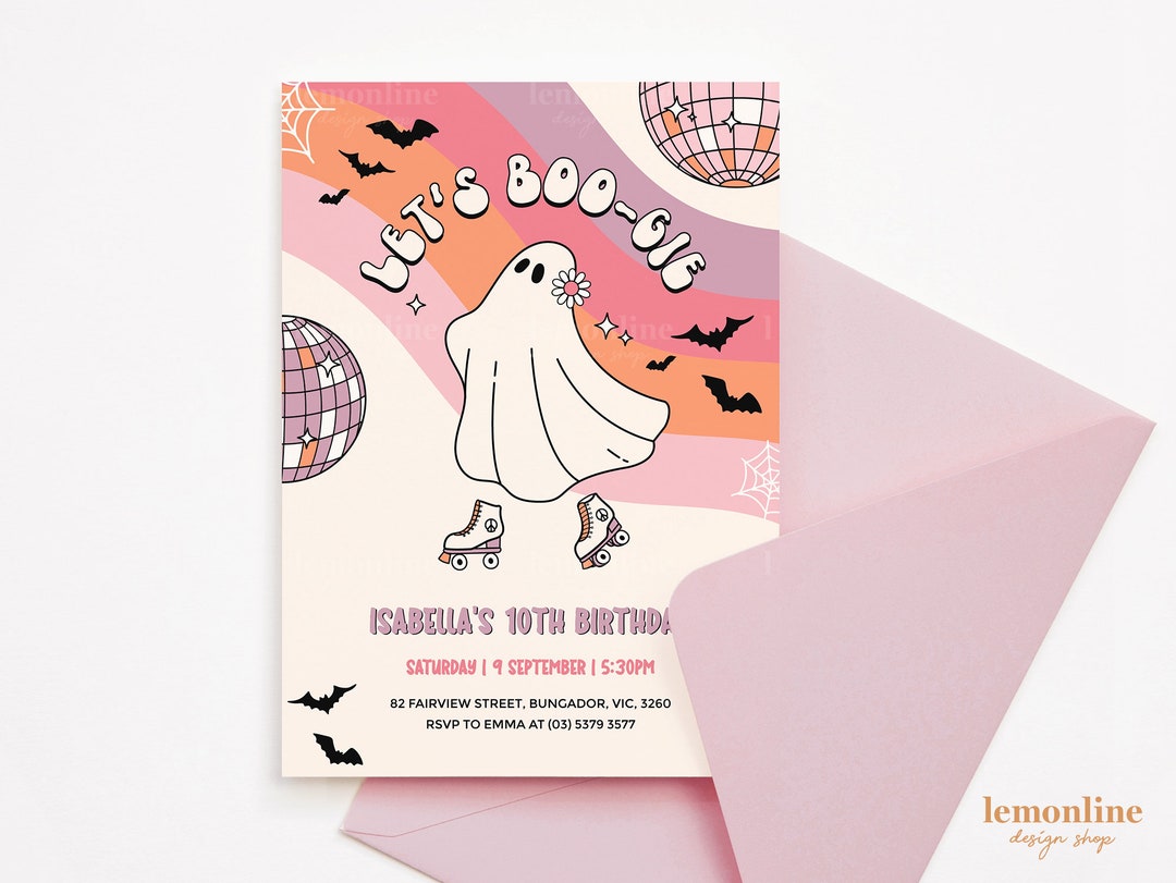 Halloween Birthday Invitation, Skating Invite, Disco Halloween Invite ...