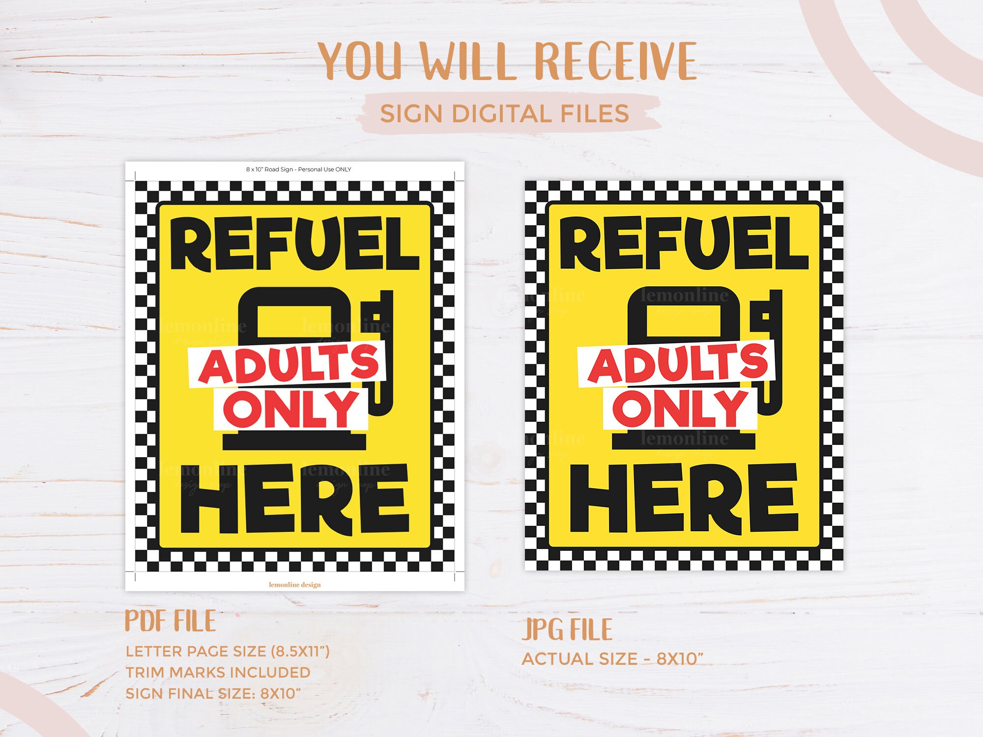 Refuel Here Sign, Adults Only Sign, Race Car Party Sign, Car Party ...