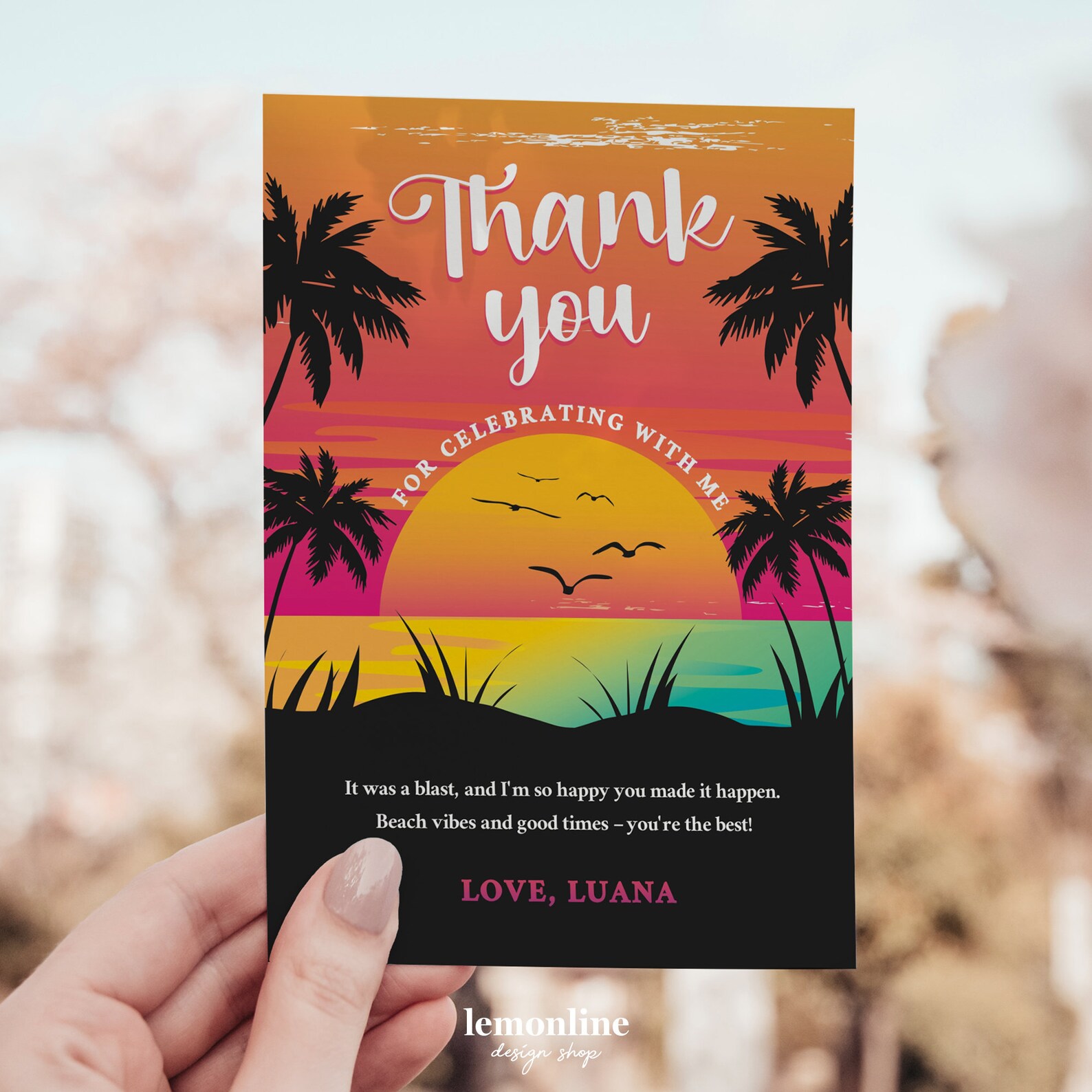 EDITABLE Beach Thank You Card, Palm Tree Thank You, Tropical Thank You ...