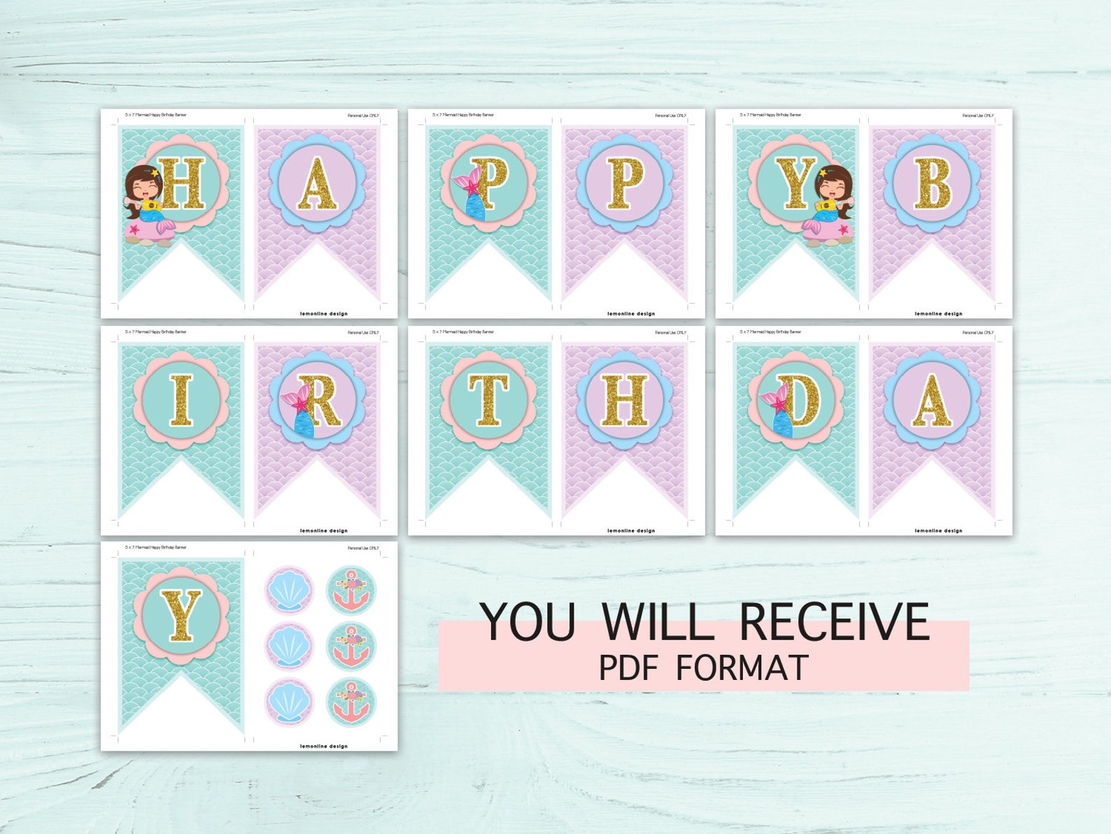 Mermaid Birthday Banner Printable Mermaid banner under the | Etsy