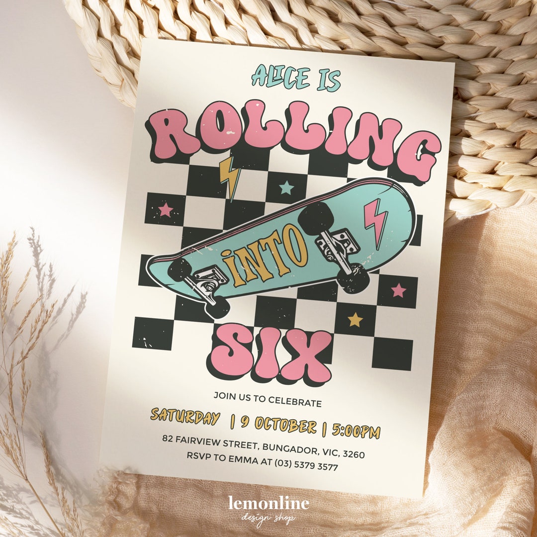 Skateboard Invitation, Skate Park Any Age Birthday Invite, Girl Skating ...