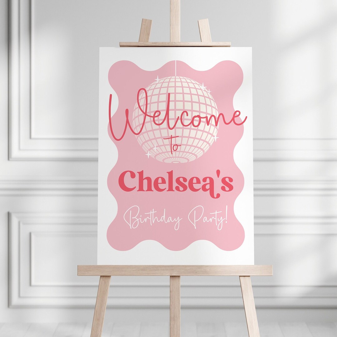 Wavy Welcome Sign, Disco Welcome Sign, Pink Wavy Border Welcome Sign ...