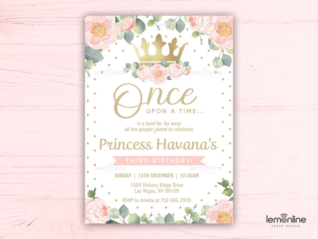 Princess Birthday Invitation Crown Invitation Once Upon a - Etsy