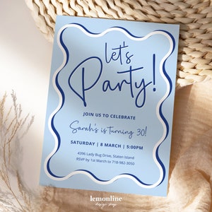 Editable Blue Wavy Invitation, Wavy Border Invitation, Blue Wavy Invite ...