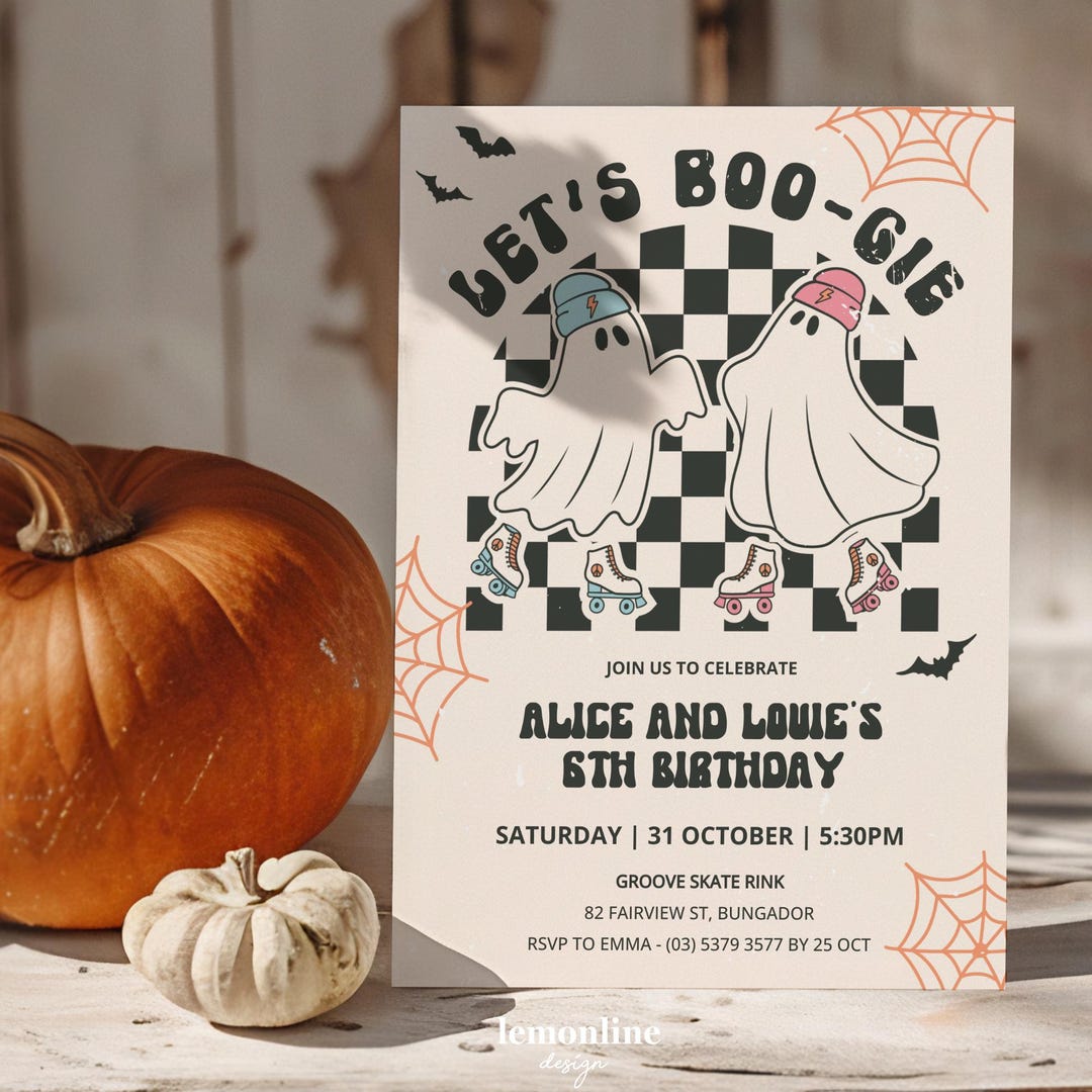 Halloween Birthday Invitation, Roller Skating Birthday Invitation ...