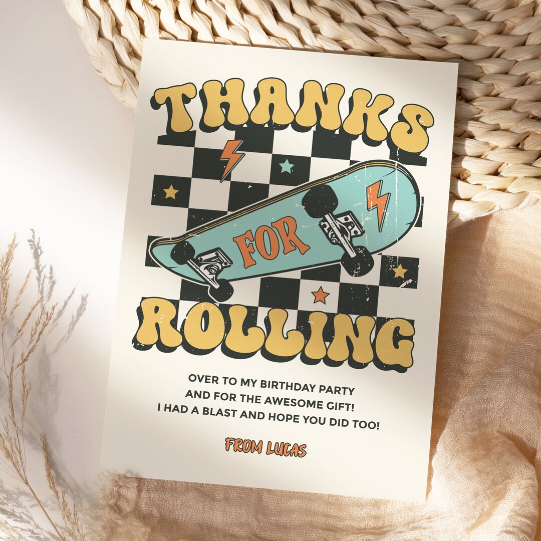 Skate Thank You, Skateboard Thank You Card, Skateboard Card, Skateboard ...