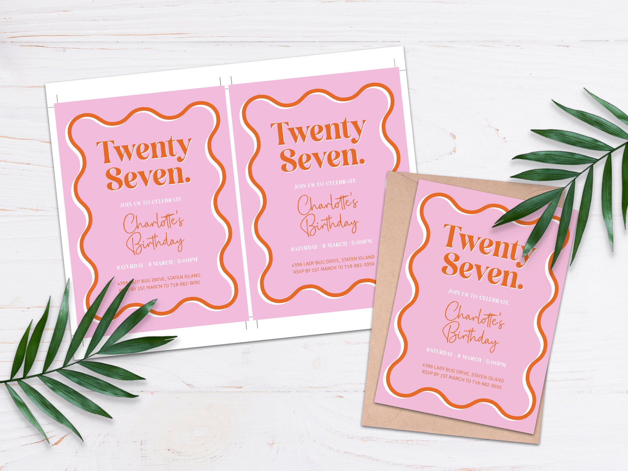 Editable Wavy Invitation, Pink Wavy Border Invitation, Pink Wavy Invite ...