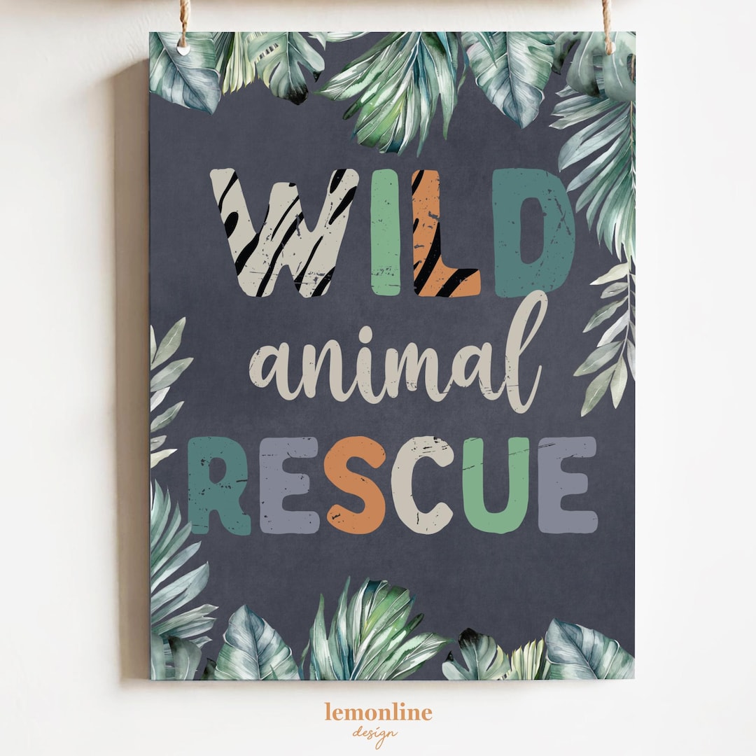 Animal Rescue Sign, Young Wild and Three Party Decor, Boy 3rd Birthday ...