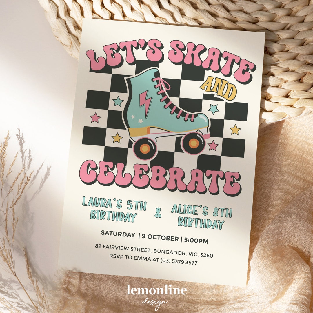 Let's Skate and Celebrate Invitation, Joint Let's Roll Invite, Joint ...