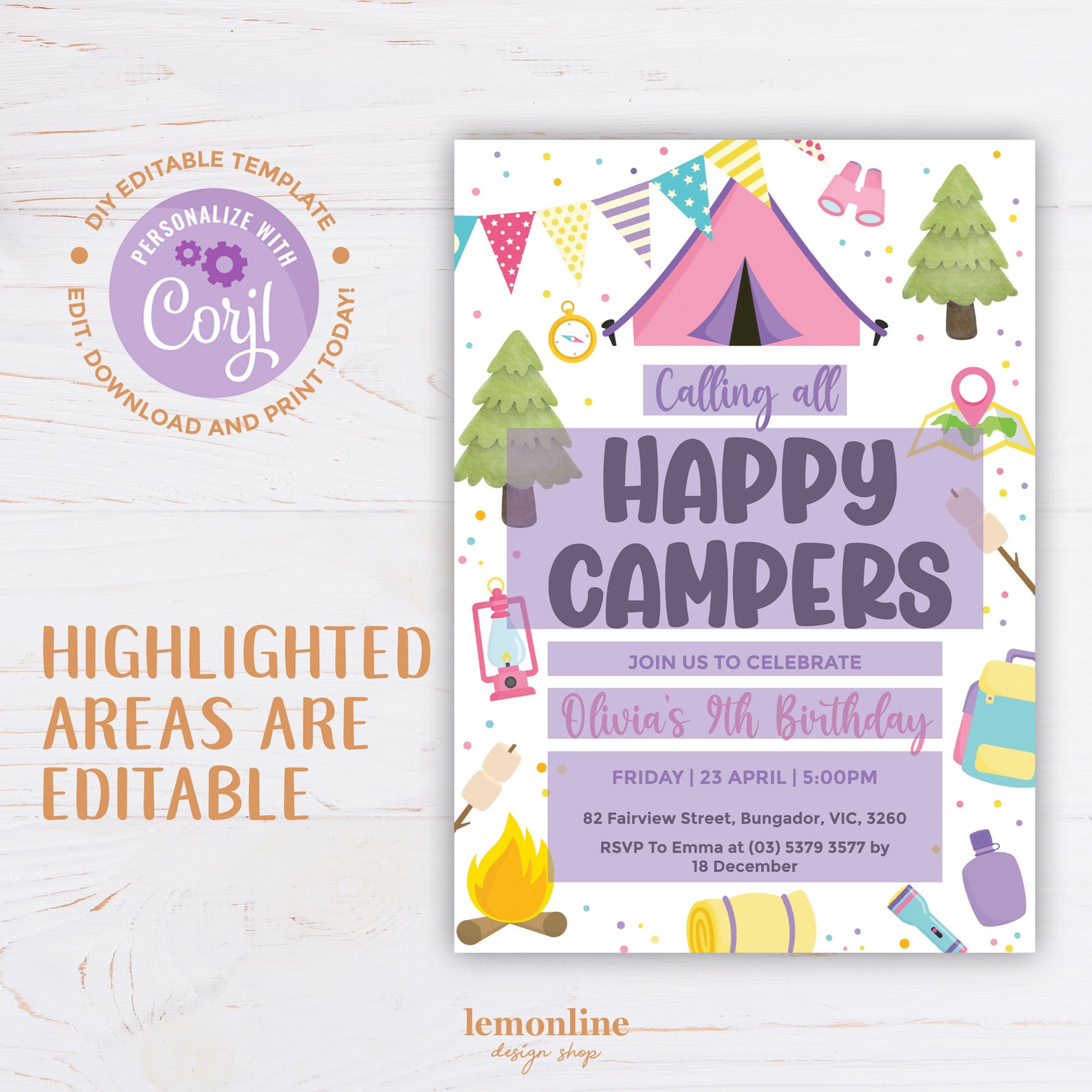 Calling All Happy Campers Invitation, Happy Camper Invite, Camp Theme ...