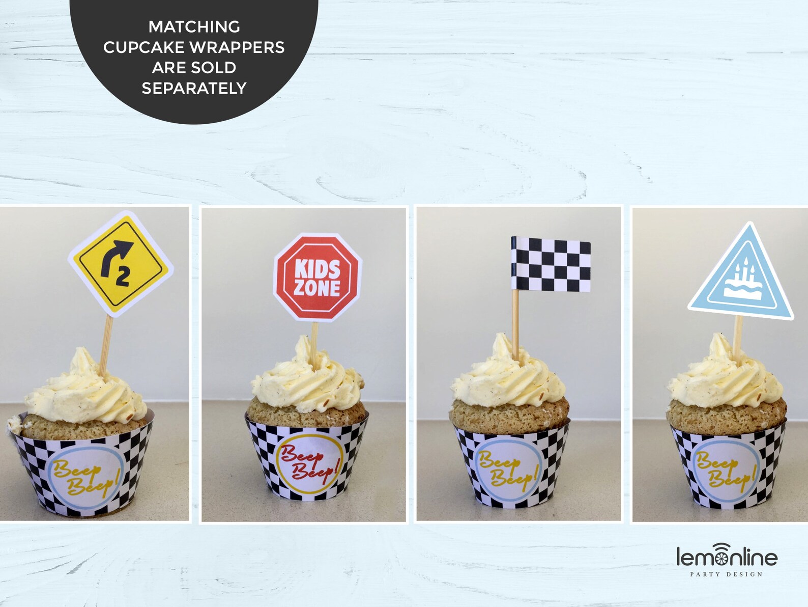 Car Cupcake Toppers Road Signs Cupcake Toppers Checkered - Etsy Australia