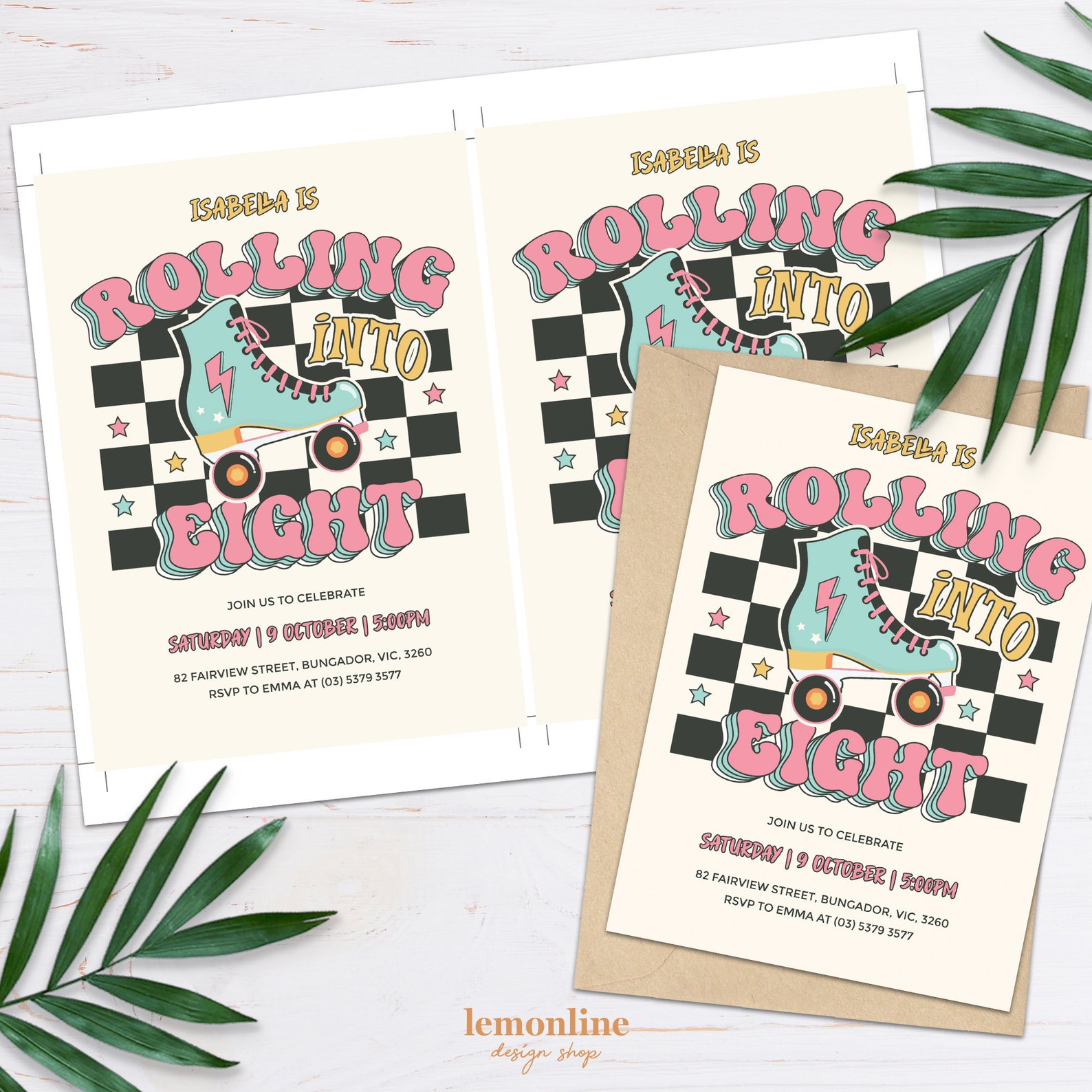 Rolling Into Eight Invitation, Let's Roll Invite, 8th Invite for Girl ...