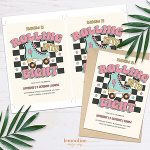 Rolling Into Eight Invitation, Let's Roll Invite, 8th Invite for Girl ...