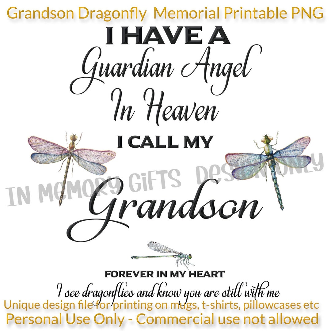 Grandson Guardian Angel in Heaven Dragonfly in Loving Memory Grandson ...