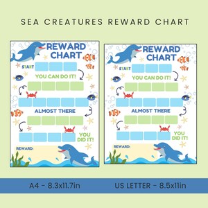 Printable Sea Creatures Reward Chart, Boys Sticker Chart,kids Behaviour ...