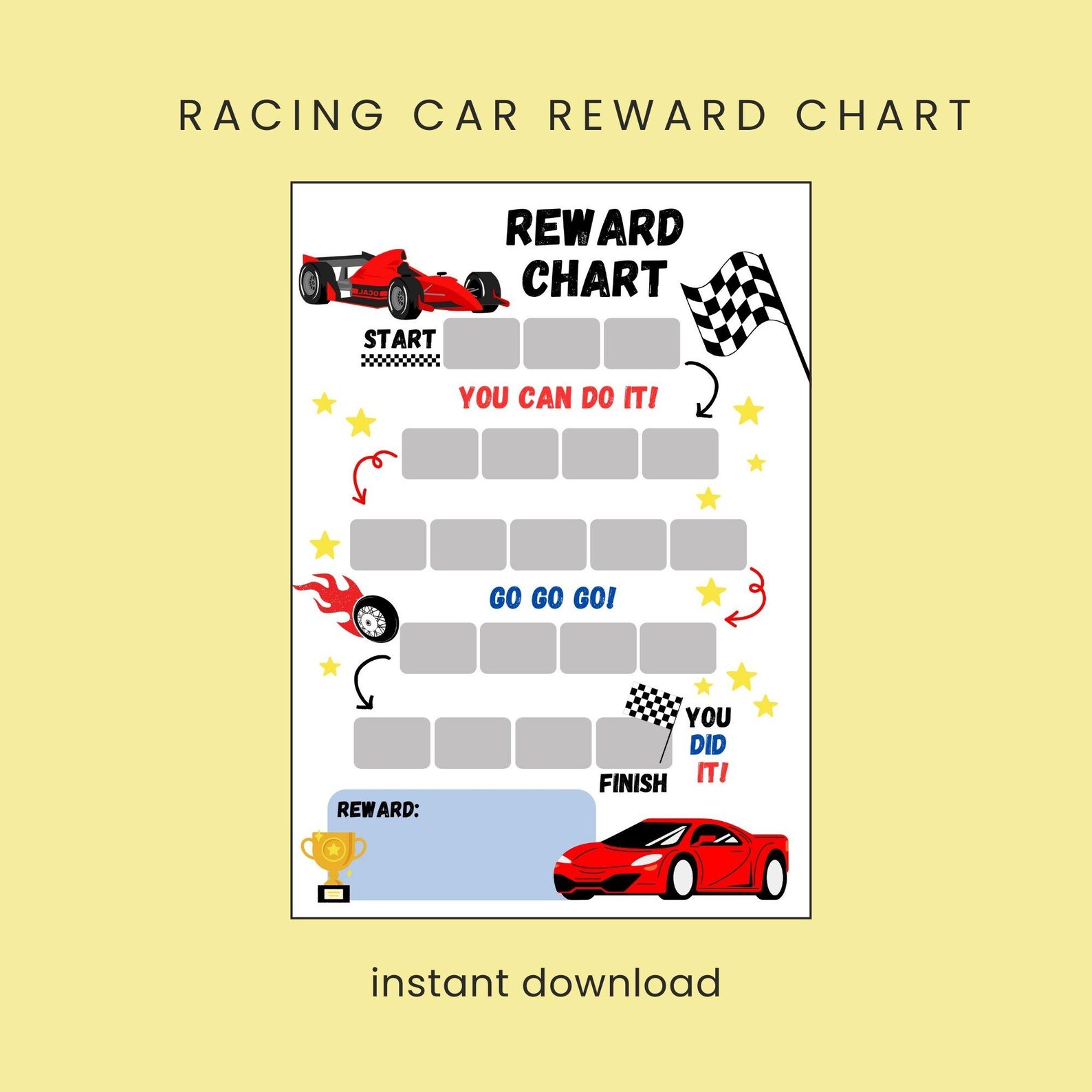 Printable Racing Car Reward Chart, Boys Car Sticker Chart,kids ...