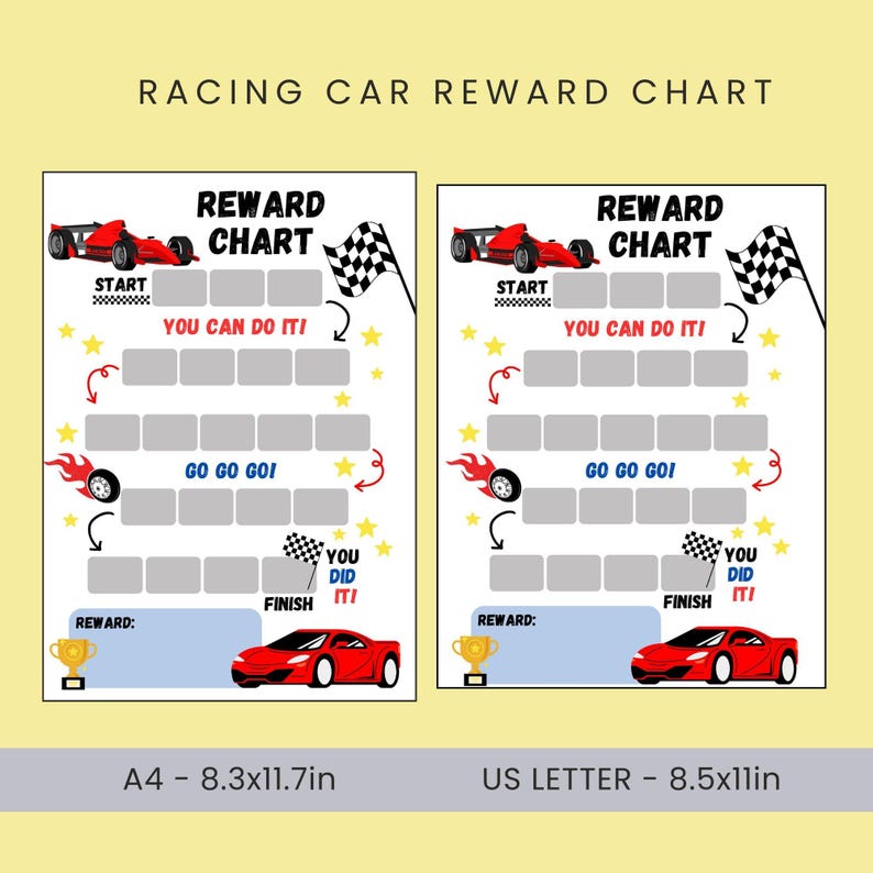 Printable Racing Car Reward Chart, Boys Car Sticker Chart,kids ...