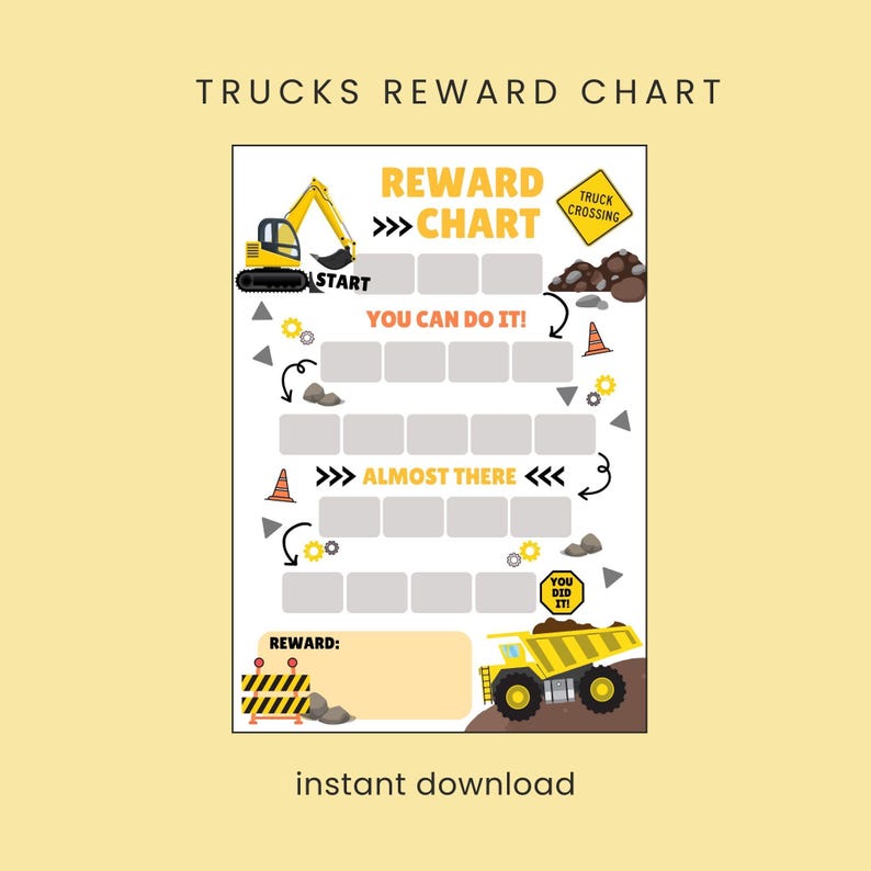 Printable Trucks Reward Chart, Boys Truck Sticker Chart,kids Behaviour ...