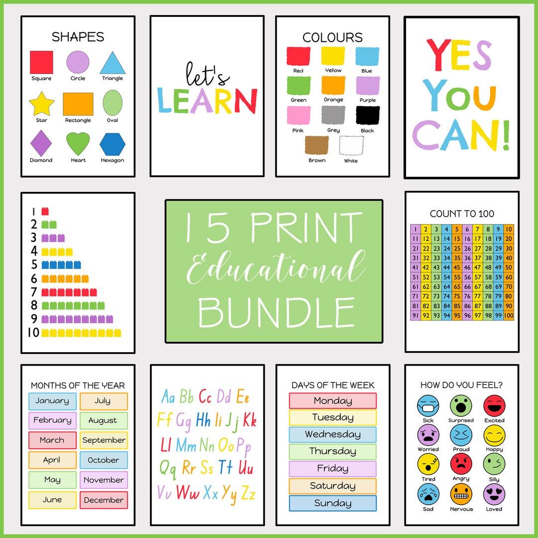 Kids Educational Classroom Print Bundle,playroom Posters,learning ...