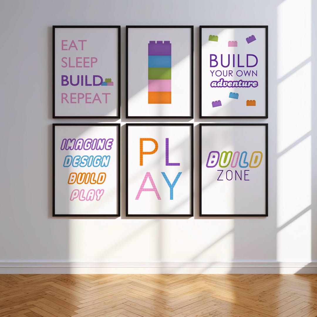 Girl Building Block Prints, Girl Bedroom Decor, Block Posters, Playroom ...