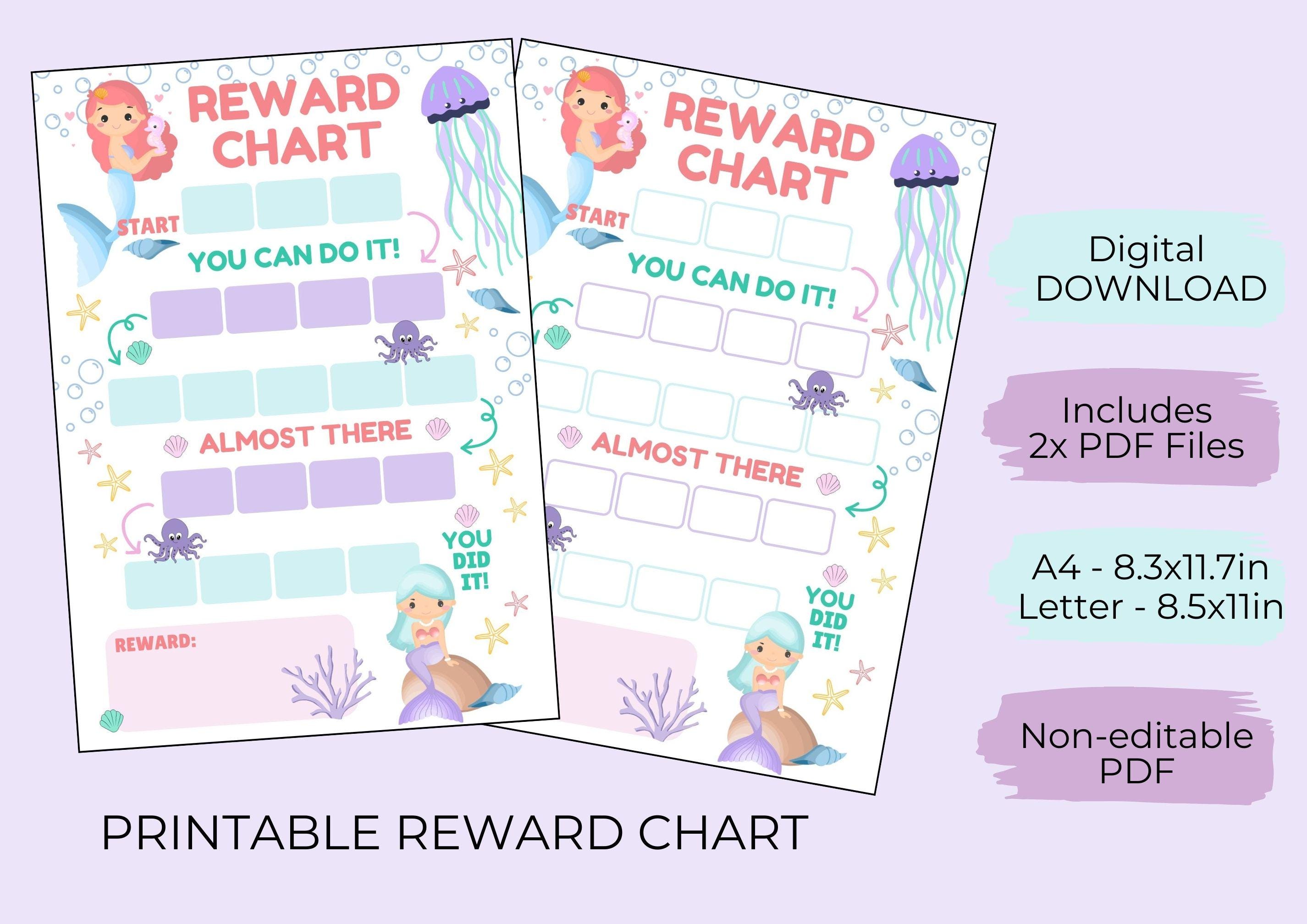 Printable Mermaid Reward Chart, Girls Mermaid Sticker Chart,kids ...