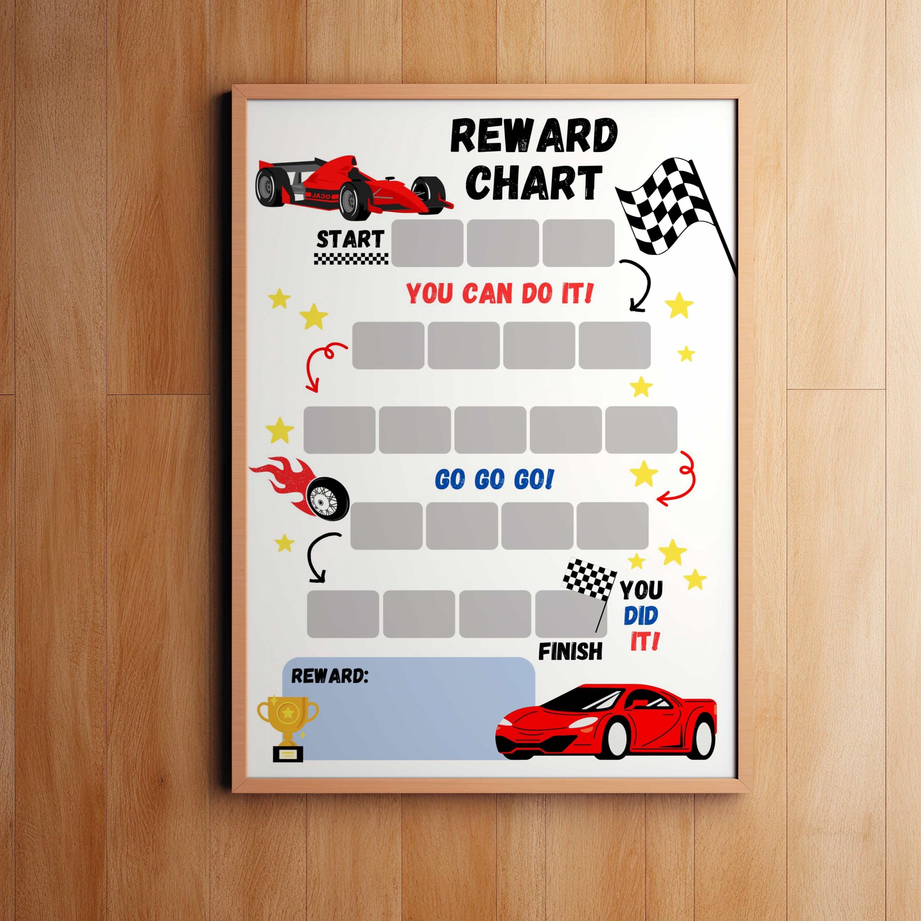 Printable Racing Car Reward Chart, Boys Car Sticker Chart,kids ...