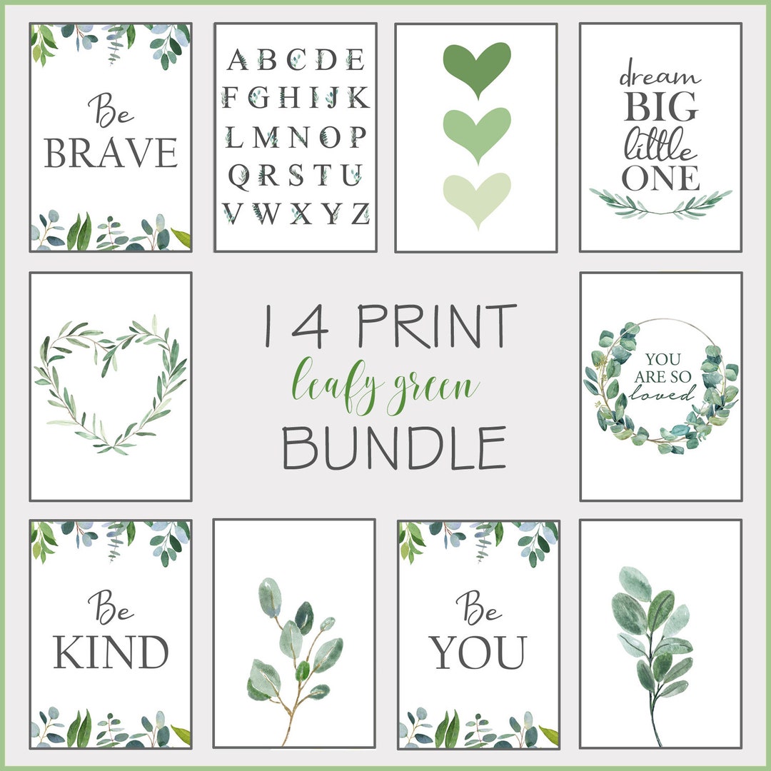 Leafy Green Nursery Print Bundle, Gender Neutral Watercolour Greenery ...