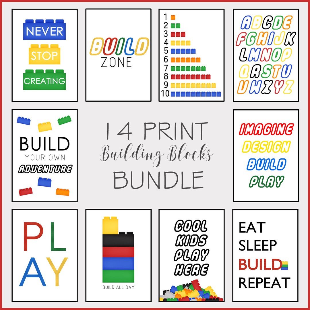 14 Print Building Blocks Bundle Kids Prints Playroom Colourful Bricks ...