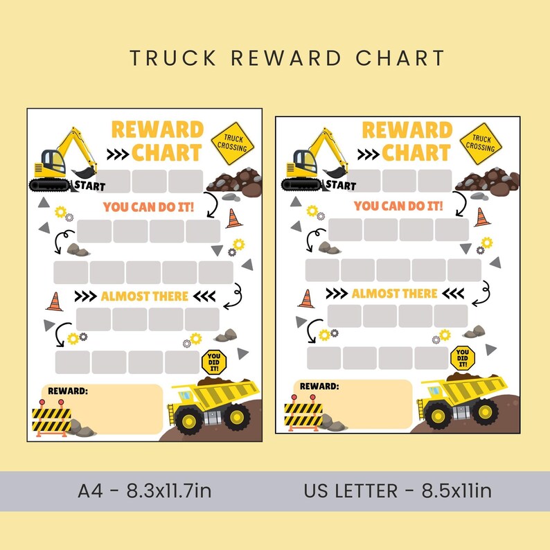 Printable Trucks Reward Chart, Boys Truck Sticker Chart,kids Behaviour ...
