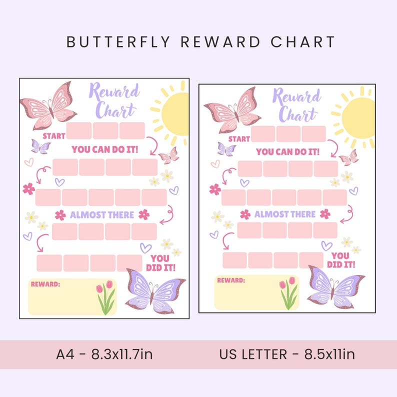 Printable Butterfly Reward Chart, Girls Butterfly Sticker Chart,kids ...