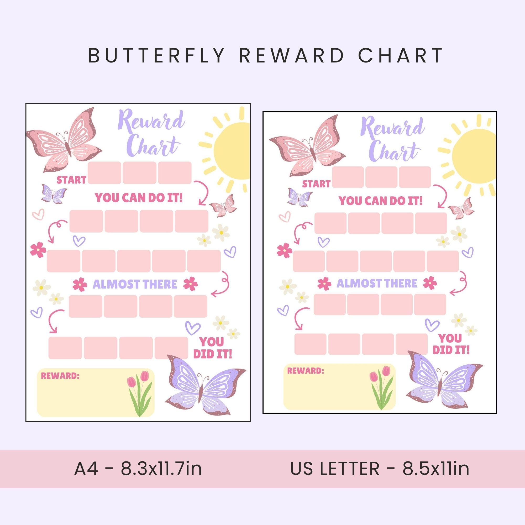 Printable Butterfly Reward Chart, Girls Butterfly Sticker Chart,kids ...