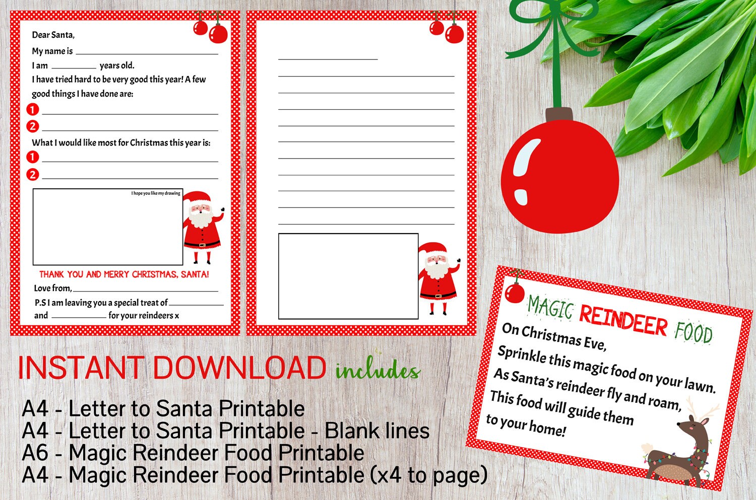 Magic Reindeer Food & Letter to Santa Printable Christmas | Etsy