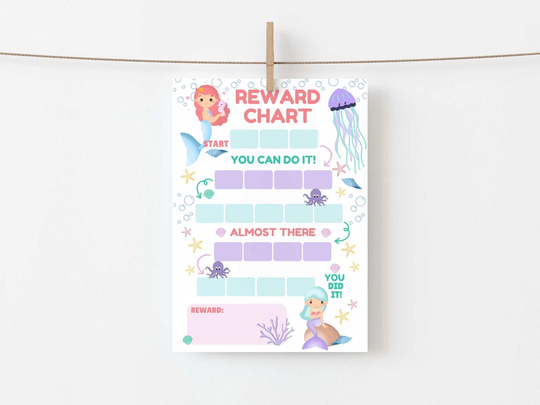 Printable Mermaid Reward Chart, Girls Mermaid Sticker Chart,kids ...